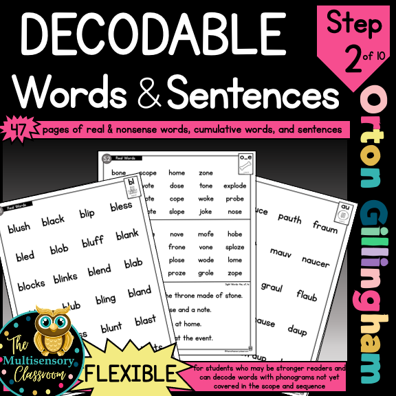 Flexible Decodable Word Lists and Sentences (Orton Gillingham Step 2 ...
