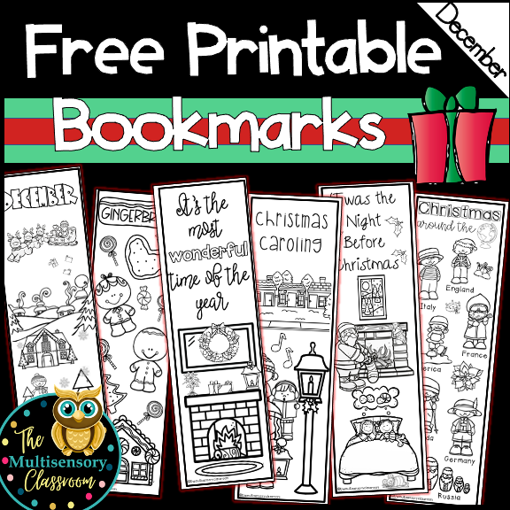 Free Printable Bookmarks: December - www.themultisensoryclassroom.com
