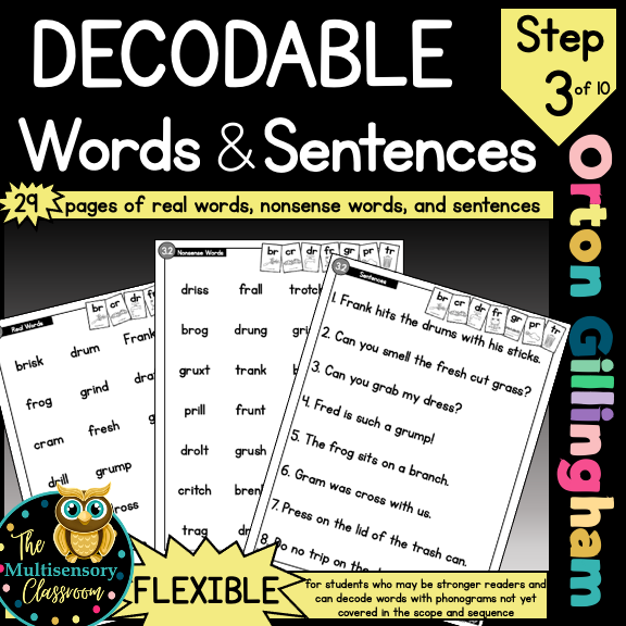 Flexible Decodable Word Lists and Sentences (Orton Gillingham Step 3 ...