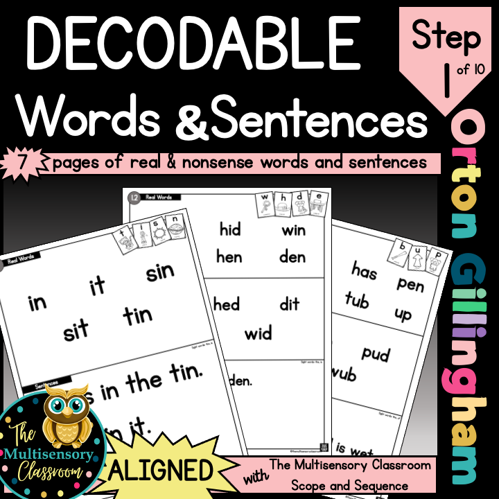 ALIGNED Decodable Word Lists and Sentences (Orton Gillingham Step 1 ...