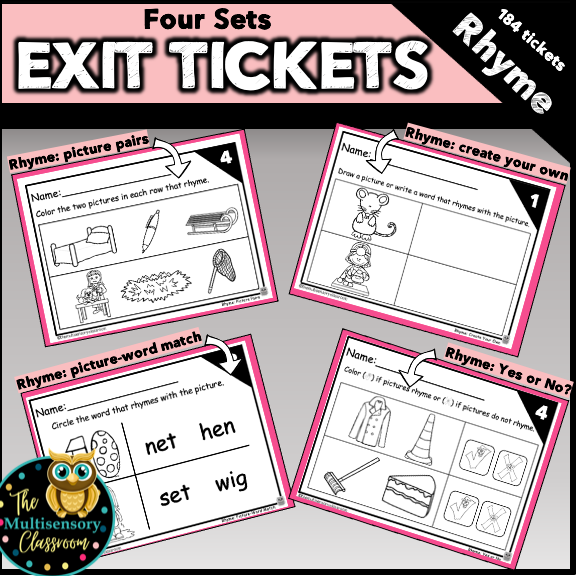 Exit Tickets: Rhyming Words - www.themultisensoryclassroom.com