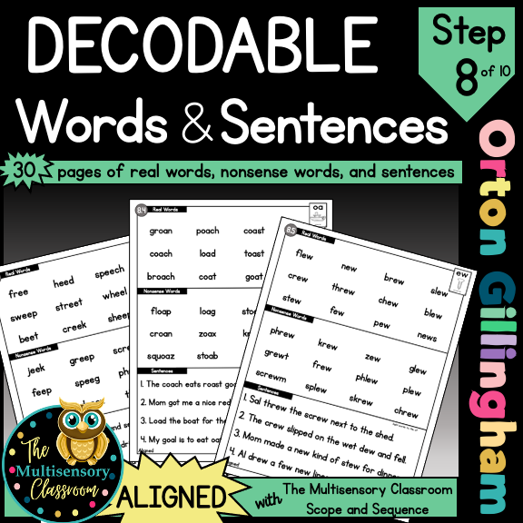 Aligned Decodable Word Lists and Sentences (Orton Gillingham Step 8 ...