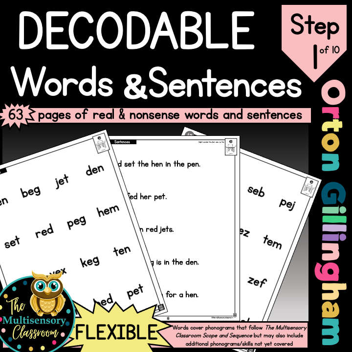 Flexible Decodable Word Lists and Sentences (Orton Gillingham Step 1 ...